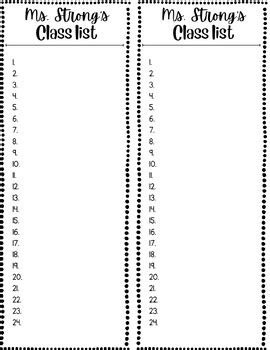 Class List Checklist Template EDITABLE By Ms Strong Teaches First
