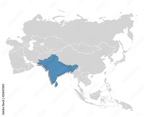 South Asia In Blue On The Grey Model Of Asia Map Vector Illustration
