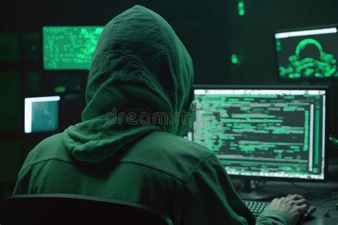 Hacker In Black Hoodie Hacking And Internet Security Concept Generative Ai Stock Illustration