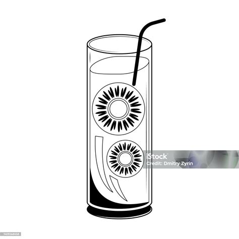 추상 낙서 요소 손으로 그린 음료 액체 음료 칵테일 알코올 키위와 밀짚 스케치 벡터 디자인 스타일 배경 일러스트 레이 션 레스토랑 카페 일러스트 레이 션 아이콘에 대 한 0