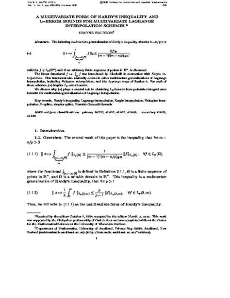 Pdf A Multivariate Form Of Hardys Inequality And Lp Error Bounds