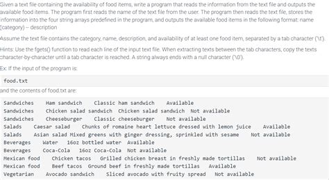 Solved Given A Text File Containing The Availability Of Food