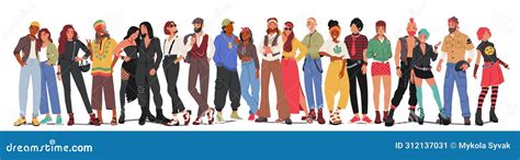 Different Subculture People Hipster Punk Hippie Goth And Emo Dandy