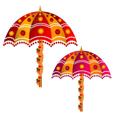 Indian Wedding Red And Yellow Color Decorative Umbrella Vector Image For Haldi Mehndi Function