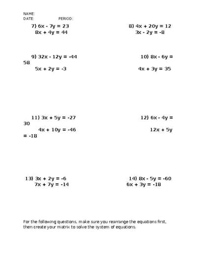 System Of Equations Solving Using Matrices Worksheet By Irvin Rodriguez