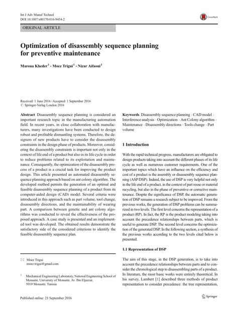 PDF A Disassembly Sequence Planning Approach For Maintenance