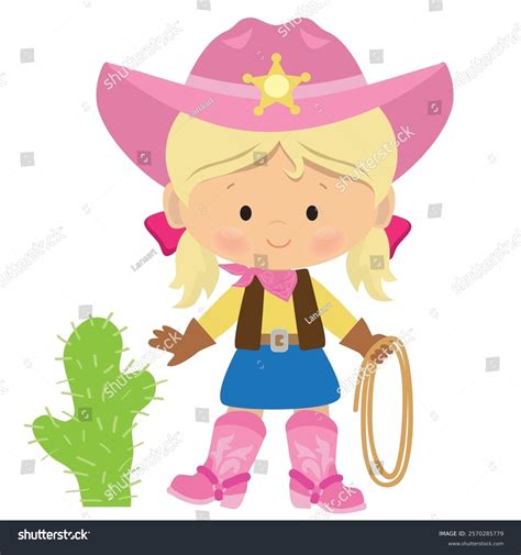 Cute Cowgirl Lasso Vector Cartoon Illustration Stock Vector Royalty