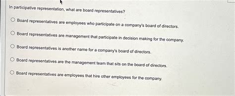 Solved In Participative Representation What Are Board