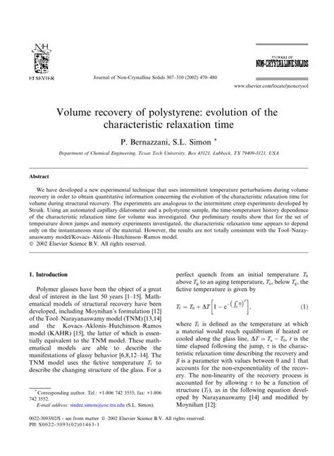Pdf Volume Recovery Of Polystyrene Evolution Of The Characteristic