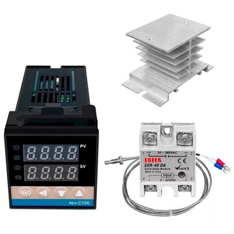 Termostato Rex C100 Con Ssr40da Y Disipador De Calor Unit Electronics