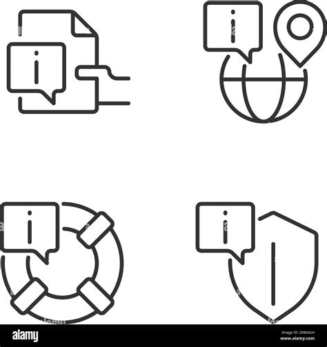 Safe Information Service Pixel Perfect Linear Icons Set Stock Vector