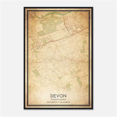 Vintage Devon Pennsylvania Map Poster Devon Pa City Road Wall Art