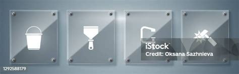 해머 클램프 및 나사 도구 퍼티 나이프 및 버킷을 설정합니다 정사각형 유리 패널 벡터 가사 집안일에 대한 스톡 벡터 아트 및 기타 이미지 Istock