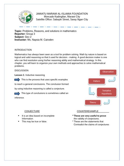 Problems Reasons And Solutions In Mathematics Pdf Inductive