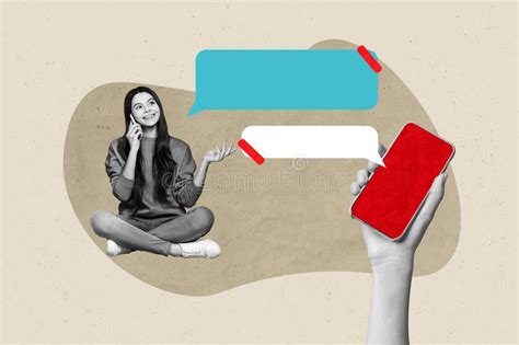 Creative Collage Picture Of Mini Black Whit Effect Girl Speak Big Arm