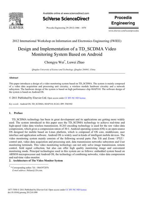 Pdf Design And Implementation Of A Tdscdma Video Monitoring System Based On Android