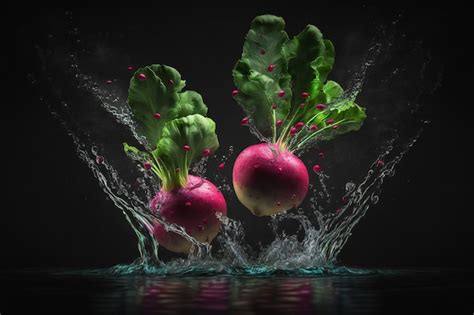 Premium Photo Radishes Vegetables Splash Isolated On Black Background