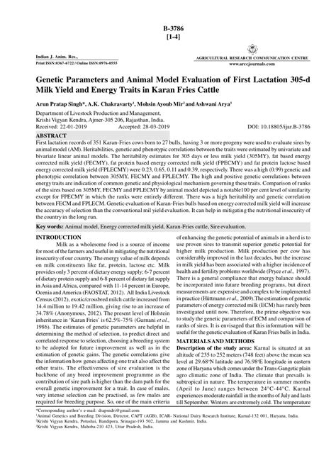 Pdf Genetic Parameters And Animal Model Evaluation Of First Lactation