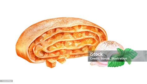 Apple Strudel의 수채화 고립 된 그림 스트루델에 대한 스톡 벡터 아트 및 기타 이미지 스트루델 애플 파이
