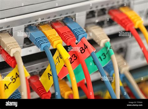 Ethernet Cables Connected To Network Switch Close Up Stock Photo Alamy