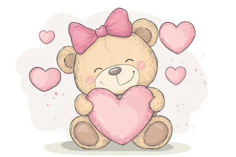 Teddy Bear With Pink Heart Vector Premium Ai Generated Vector