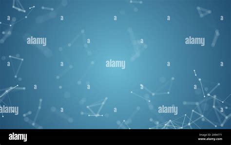 Abstract Blue Blurred Geometry Wireframe Network And Connecting Dot In Space On Blue Background