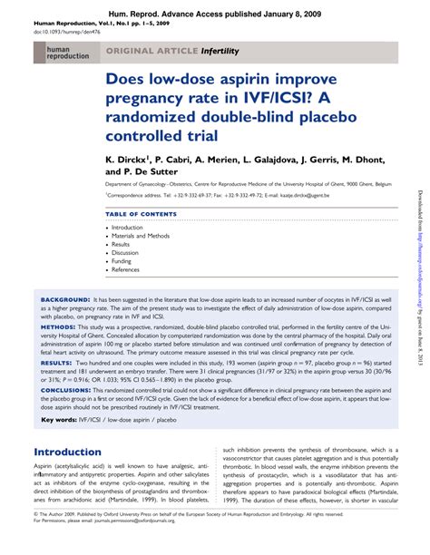 Pdf Does Low Dose Aspirin Improve Pregnancy Rate In Ivficsi A Randomized Double Blind
