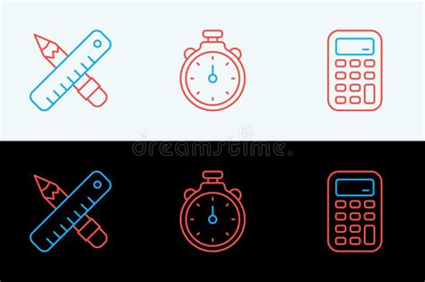 Set Line Calculator Crossed Ruler And Pencil And Stopwatch Icon