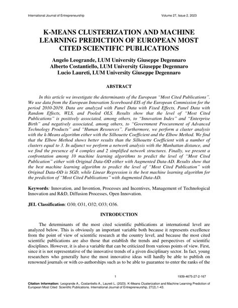 PDF K Means Clusterization And Machine Learning Prediction Of European Most Cited Scientific