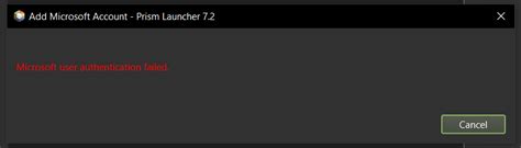 microsoft user authentication failed r prismlauncher