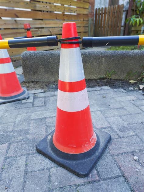 Warning Triangle Cones Placed For Road Construction Work Stock Image