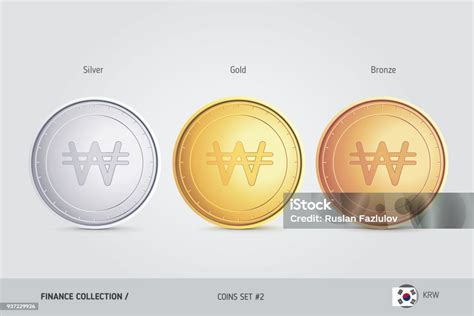 골든 실버 청동 동전입니다 현실적인 금속 한국의 원 동전 세트 배경에 고립 된 개체입니다 웹사이트 웹 디자인 모바일 애플 리