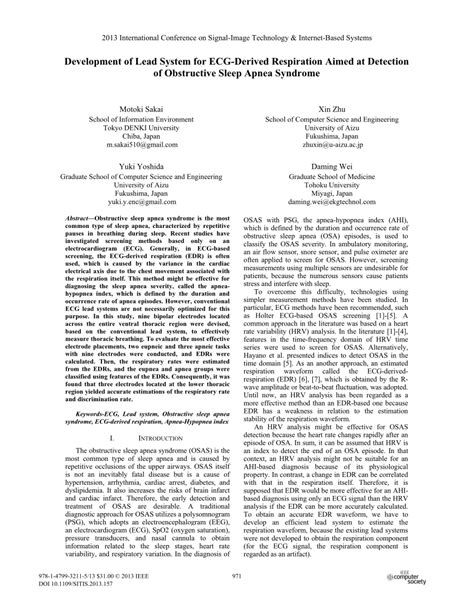 Pdf Development Of Lead System For Ecg Derived Respiration Aimed At Detection Of Obstructive