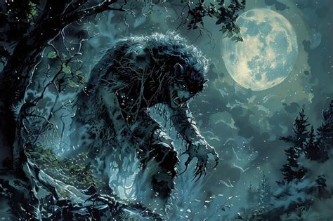 Werewolf Howling Under The Full Moon In A Dark Forest Premium Ai