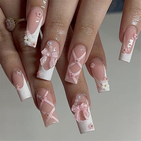 24 Pcs Pink Press On Nails Medium Coffin Square Yefiuo