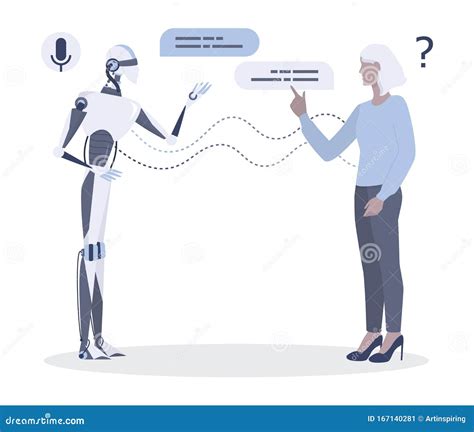 Woman Talking To Robot Conversation Between Woman And Artificial Intelligence Stock Vector