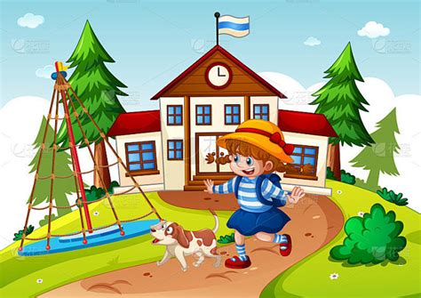 可爱的女学生在学校的背景场景