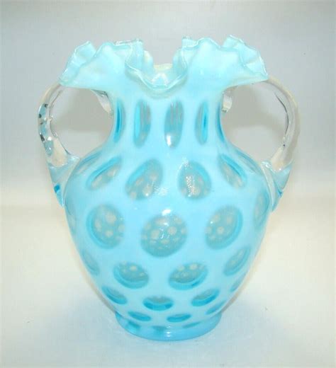Vintage Fenton Coin Dot Spot Opalescent 2 Handled Vase 4733199875