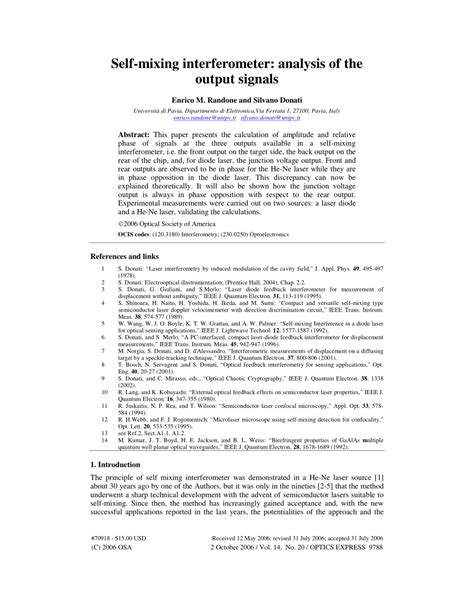 Pdf Self Mixing Interferometer Analysis Of The Output Signals