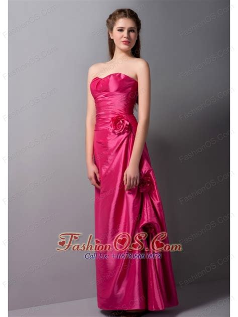 Customize Coral Red Column Sweetheart Hand Made Flowers Bridesmaid