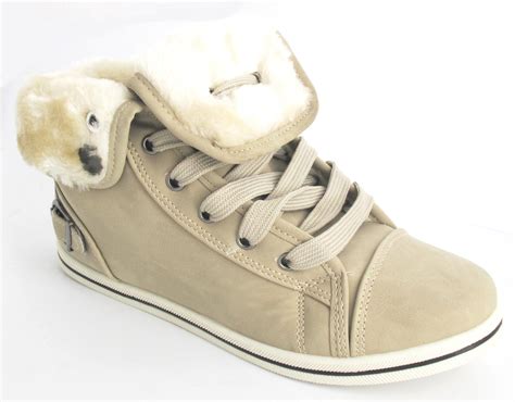 Ladies Flat Fur Hi High Top Women Sport Ankle Plimsole Pumps Trainers