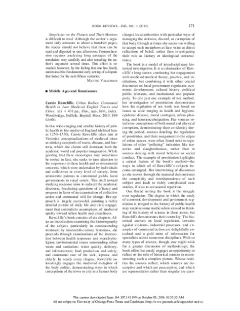 Pdf Carole Rawcliffe Urban Bodies Communal Health In Late Medieval