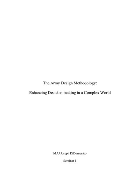 Pdf The Army Design Methodology Enhancing Decision Making In A
