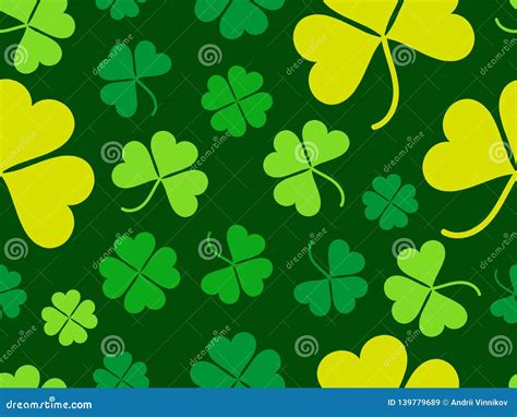 Seamless Pattern With Clover Leaves St Patrick`s Day Background With