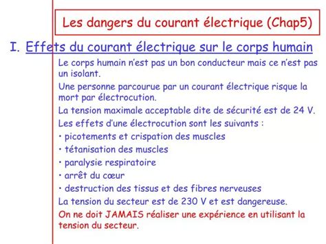 PPT Les dangers du courant électrique Chap5 PowerPoint Presentation