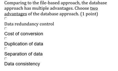 Solved Comparing To The File Based Approach The Database