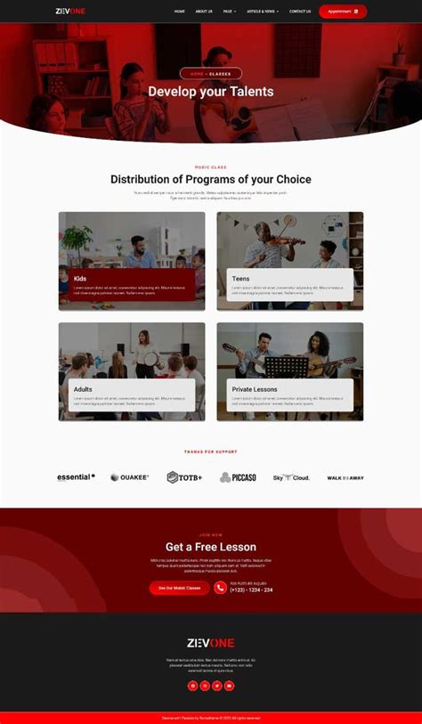 Zevone Music Lessons And School Elementor Template Kit Wp Template