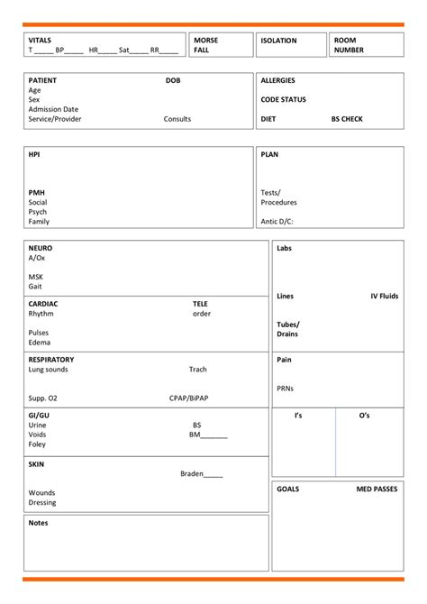 Nursing Report Sheet Templates Cardtemplate My Id