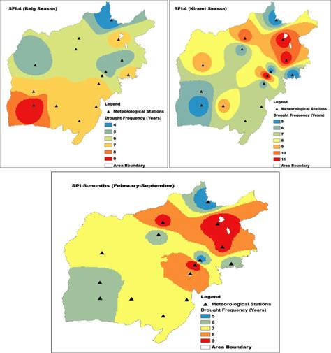 The Spatial Pattern Of Drought Frequency Events Spi ≤ − 10 For Spi Download Scientific