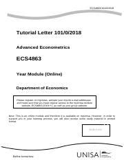 ECS4863 Pdf ECS4863 101 0 2018 Tutorial Letter 101 0 2018 Advanced Econometrics ECS4863 Year